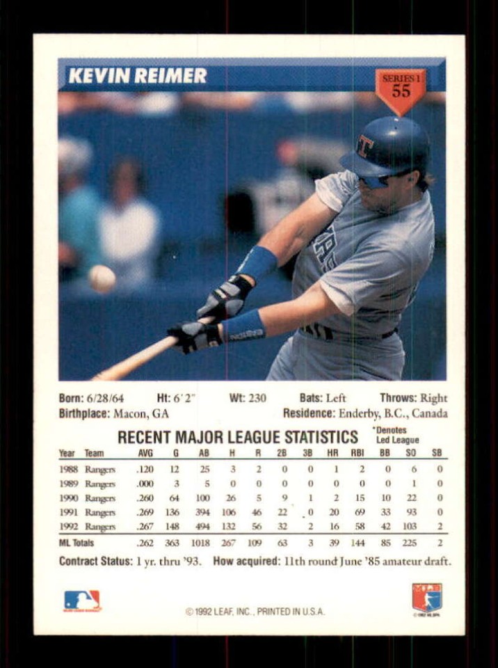 1993 Donruss #55 Kevin Reimer AUTOGRAPHED!!! Rangers 236693 | eBay