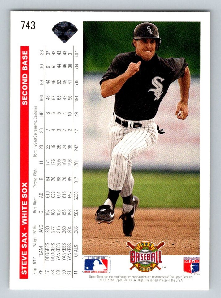 1992 Upper Deck #743 Steve Sax Chicago White Sox Baseball Card | eBay