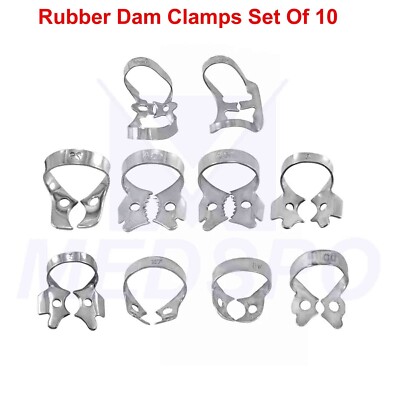 Endo Rubber Dam Clamps Set Of 10 Upper Lower Molar Dental Restorative ...