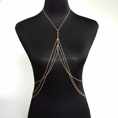 Gold Harness Copper Beads Necklace Bikini Party Bra Chest Body Chain ...