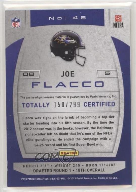 2013 Panini Totally Certified Materials Totally Red /299 Joe Flacco #48 ...