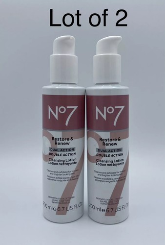 No7 LOT of 2-Restore & Renew Dual Action Cleansing Lotion Cleanser 6.7 ...