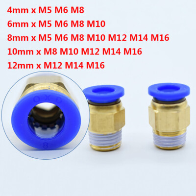 Straight Pneumatic Fitting M5-M16 Male Stud to 4-12mm Hose Push-In Fit ...