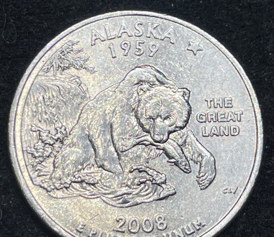 2008 P Alaska Washington State Quarter Extra Bear Claw Die Reverse ...