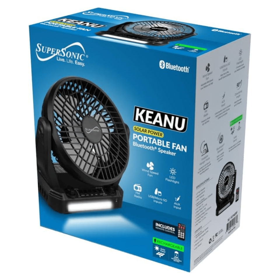 Supersonic Solar-Powered BT Speaker with FM Radio, LED Flashlight & Fan ...