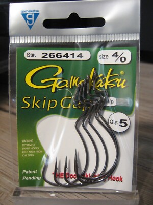 5 Gamakatsu Skip Gap Fish Hooks Dock Skipping Size 4/0 Black 266414 | eBay