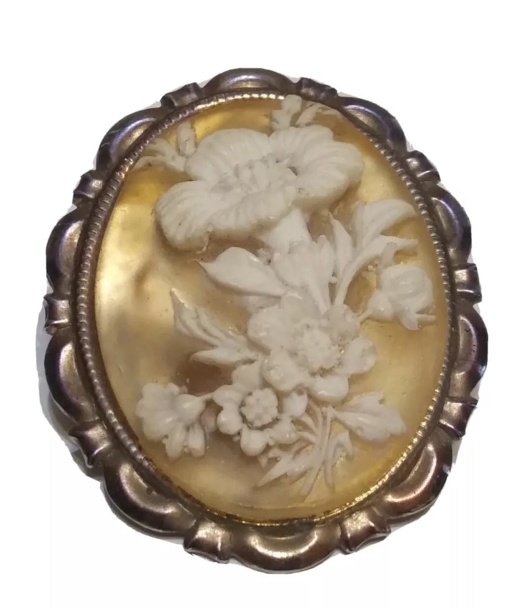 Vintage Fancy Floral Cameo Style Dress Scarf Clip Luc… - Gem