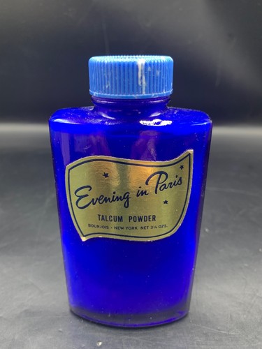 VINTAGE COLLECTOR EVENING IN PARIS BLUE GLASS TALCUM POWDER FULL | eBay