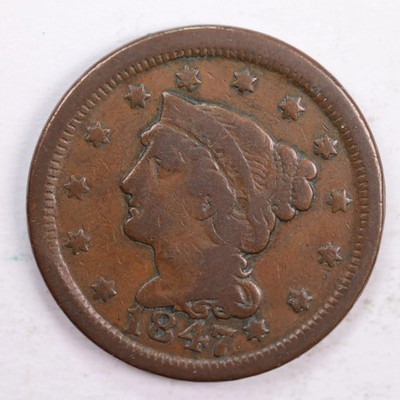 1847 Braided Hair Large Cent, Fine Circulated Coin, Store #CT0047 | eBay
