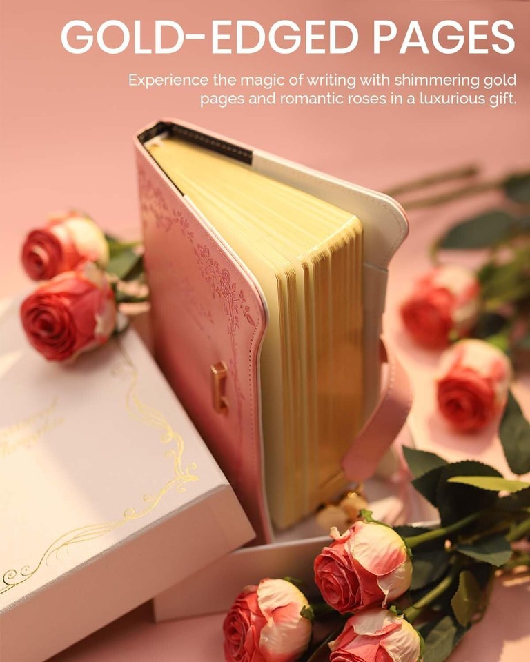 6x8 '' Diary with Lock & Keys for Girls Gift Ideas, 360 Gold Edged ...