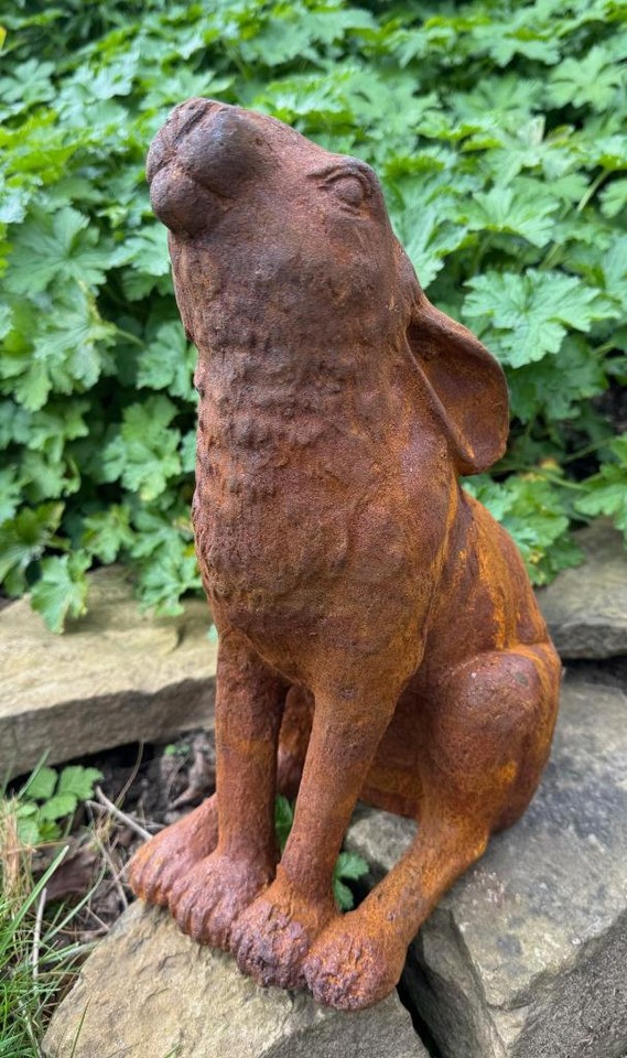 Cast Iron Moon Gazing Hare Rabbit - Outdoor Garden Statue Ornament ...