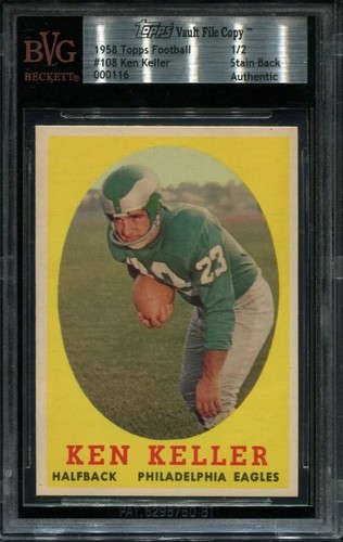 1958 Topps Football Card 108 Ken Keller Topps Vault File Copy COA 1-2 ...