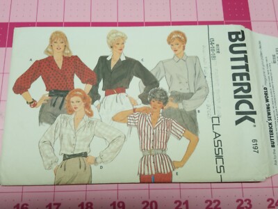 Vintage Butterick Pattern 6197 Blouses Front Button Collar Sizes 14 16 ...