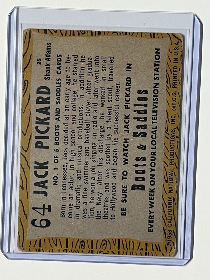 1958 Topps TV Westerns Boots & Saddles Jack Pickard as Shank Adams #64 ...