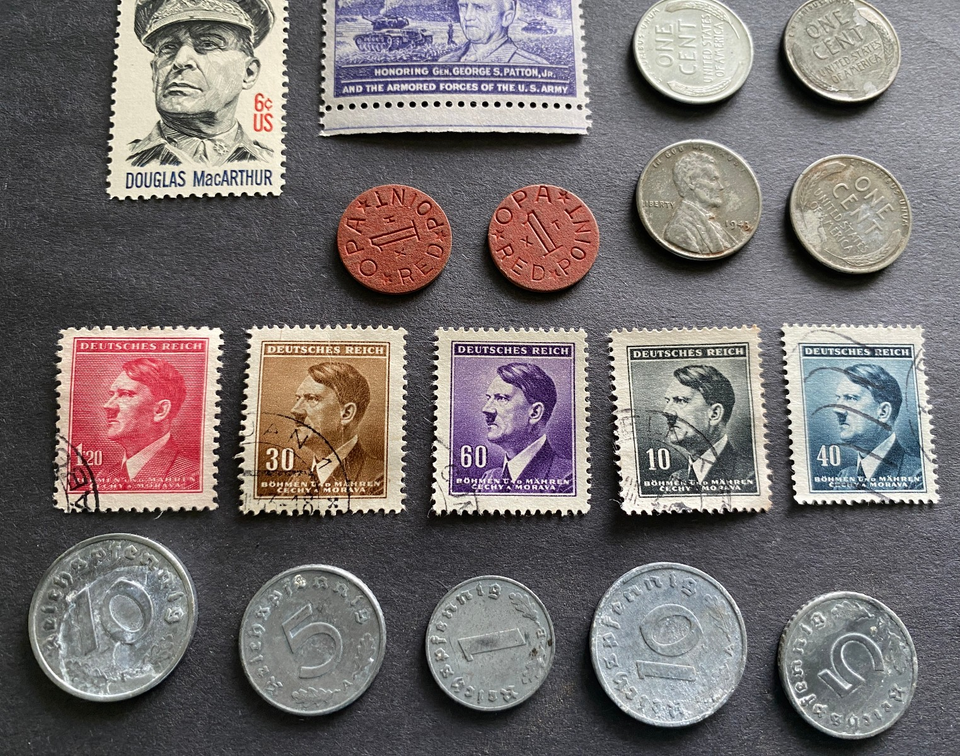 WWII US Germany Lot – 1943 Steel Penny, OPA Tokens, Coins & Stamps War ...