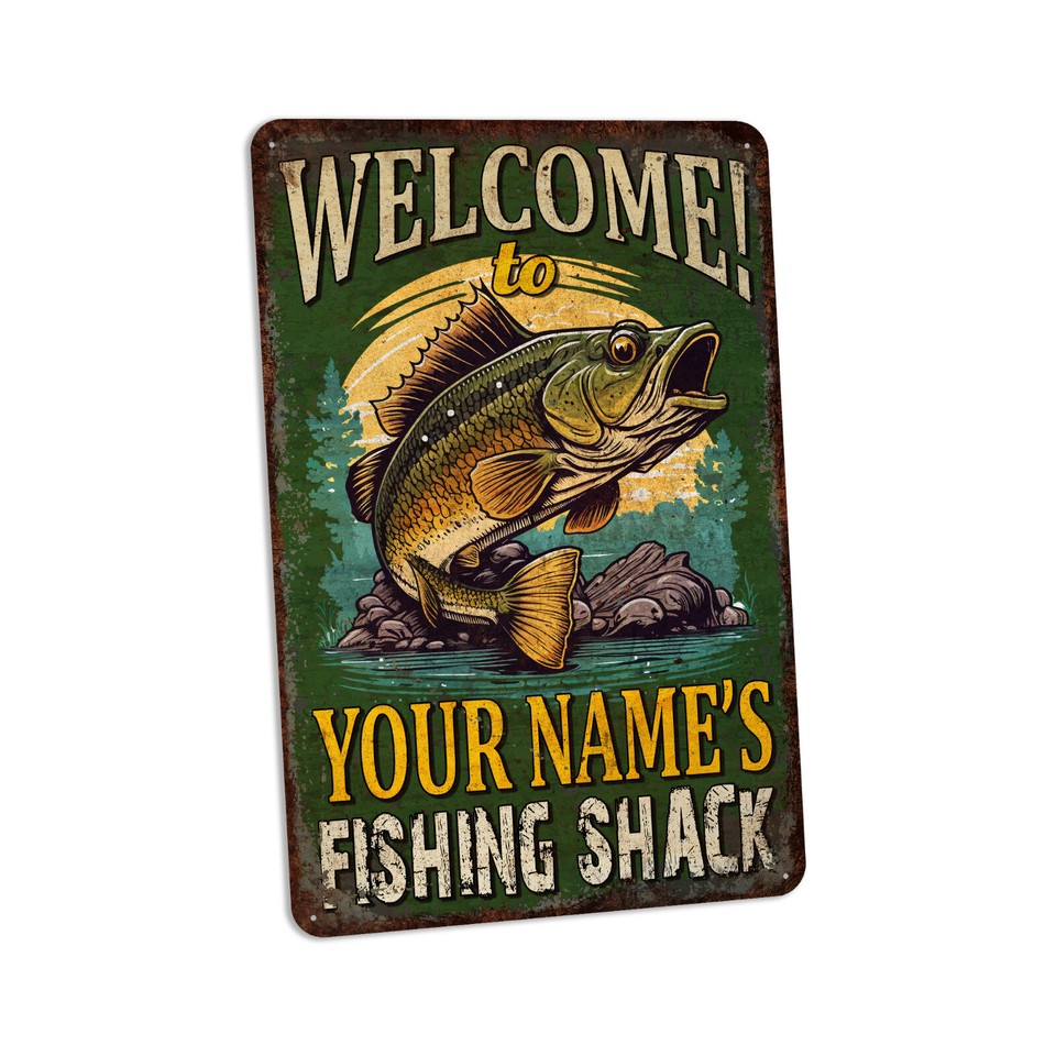 Personalized Fishing Sign Shack Man Cave Lake House Decor Gift Bass ...