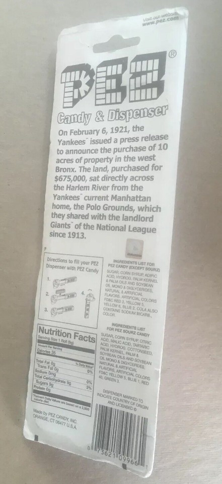 NY Yankees MLB Baseball PEZ Candy Dispenser 2009 Sealed on Card NEW In ...