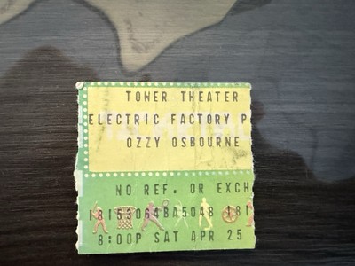 Ozzy Osbourne Authentic Ticket Stub Tower Theatre PA Early Career ...