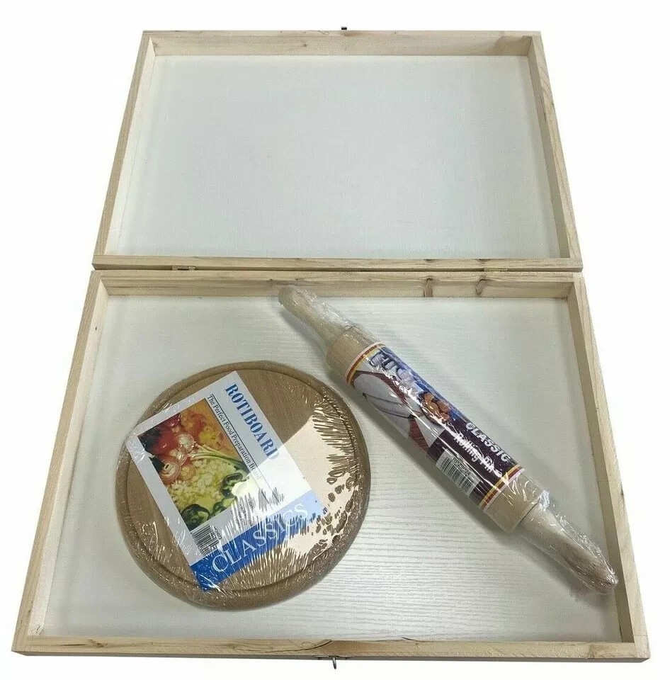 3PC Durable Roti Flour Box Chappati Box Atta Box Wooden Roti Board ...