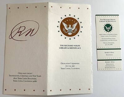 RICHARD NIXON 1990 LIBRARY DEDICATION INVITATION TICKET and PROGRAM ...