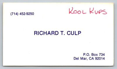 Vintage Business Card Richard Culp Kool Kups Del Mar California | eBay