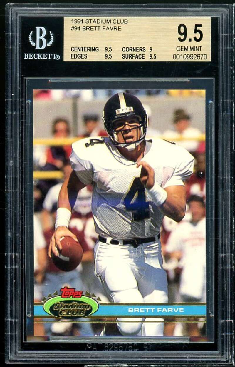Brett Favre Rookie Card 1991 Stadium Club #94 BGS 9.5 (9.5 9 9.5 9.5 ...
