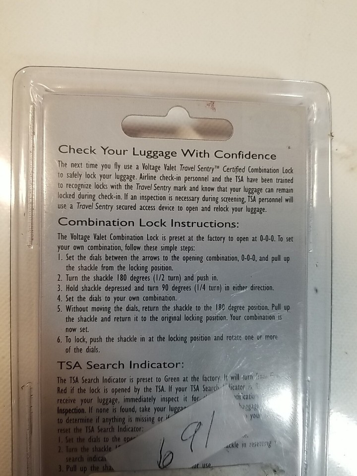 Voltage Valet TSA Search Indicator Combination Lock Open Box | eBay
