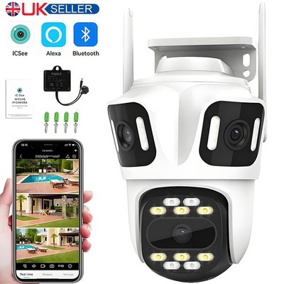 6K Triple Lens CCTV IP Camera PTZ Wireless WiFi Outdoor Home Security ...