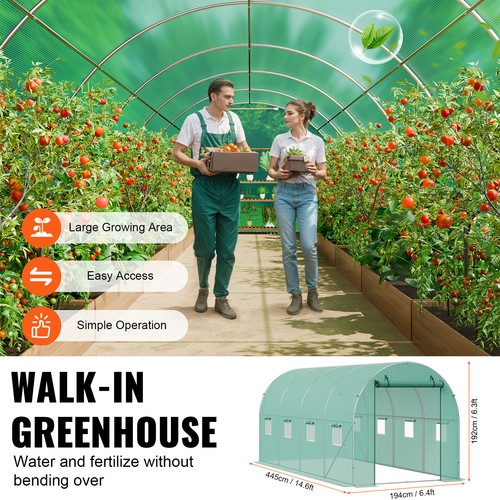 Walk-in Tunnel Greenhouse 14.6x6.36x6.3ft Galvanized Frame PE Cover ...