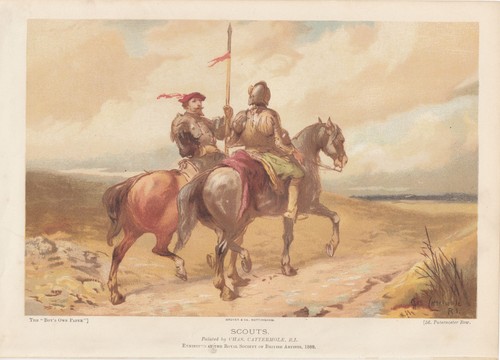 MEDIEVAL SCOUTS ON HORSES WEARING ARMOUR ANTIQUE LITHOGRAPH ART PRINT ...