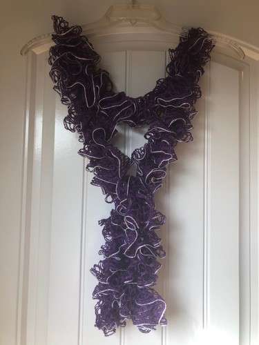 Handmade Crocheted Fashion Ruffle Scarf - Royal Purple Sparkle | eBay