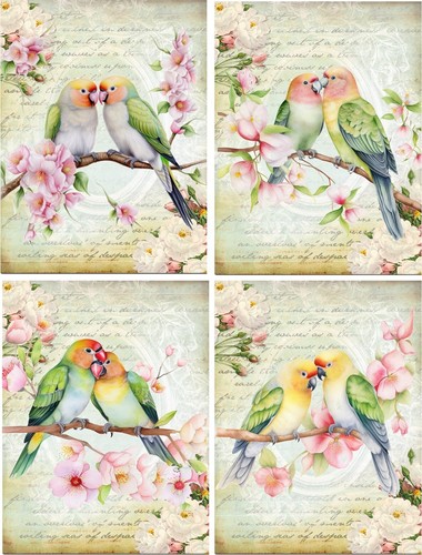 8 Love Birds Vintage Victorian glossy blank note cards envelopes ...