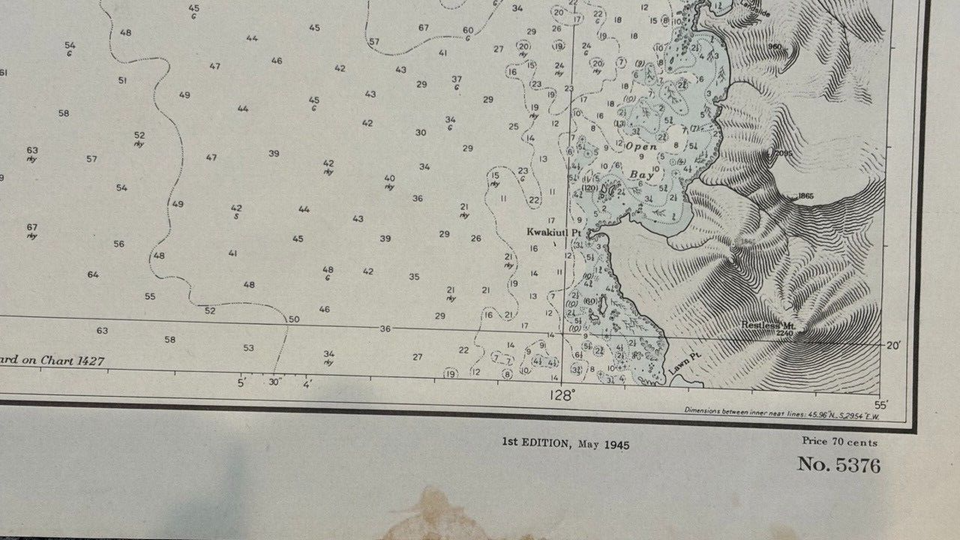 Vintage Hydrographic Chart Quatsino Sound Vancouver Island British ...