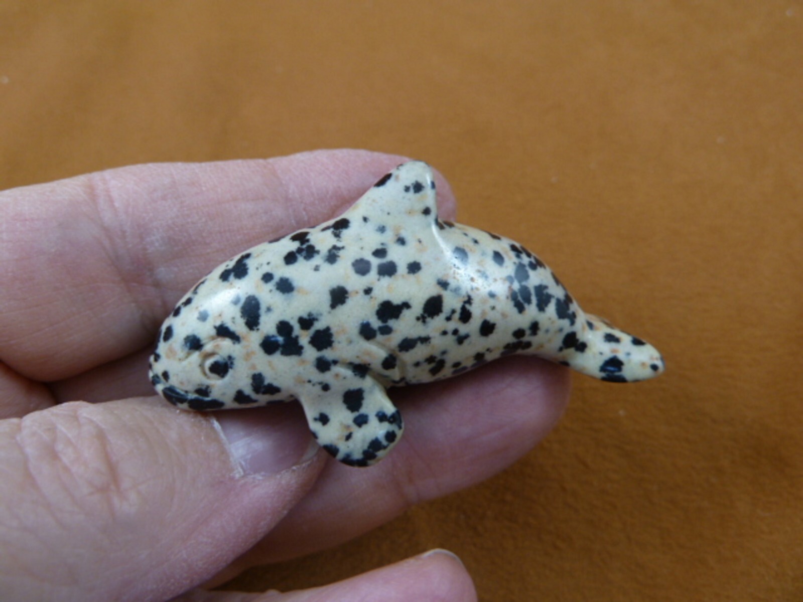 (Y-WHA-KI-715) spotted jasper KILLER WHALE ORCA gemstone figurine gem ...