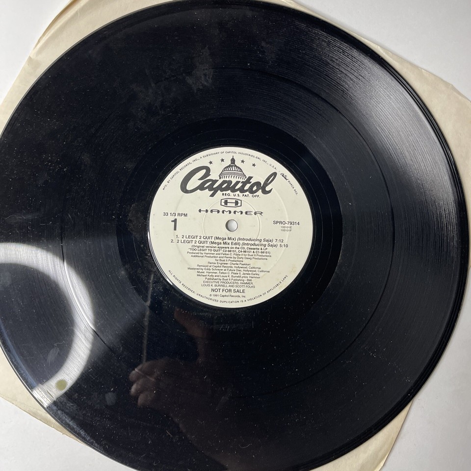MC Hammer 2 Legit 2 Quit 12” Promotional Single Capitol Records 1991 90 ...