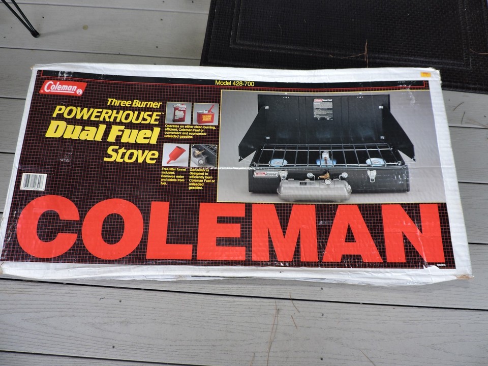 COLEMAN 428-700 THREE BURNER POWERHOUSE IN BOX DUAL FUEL STOVE | eBay