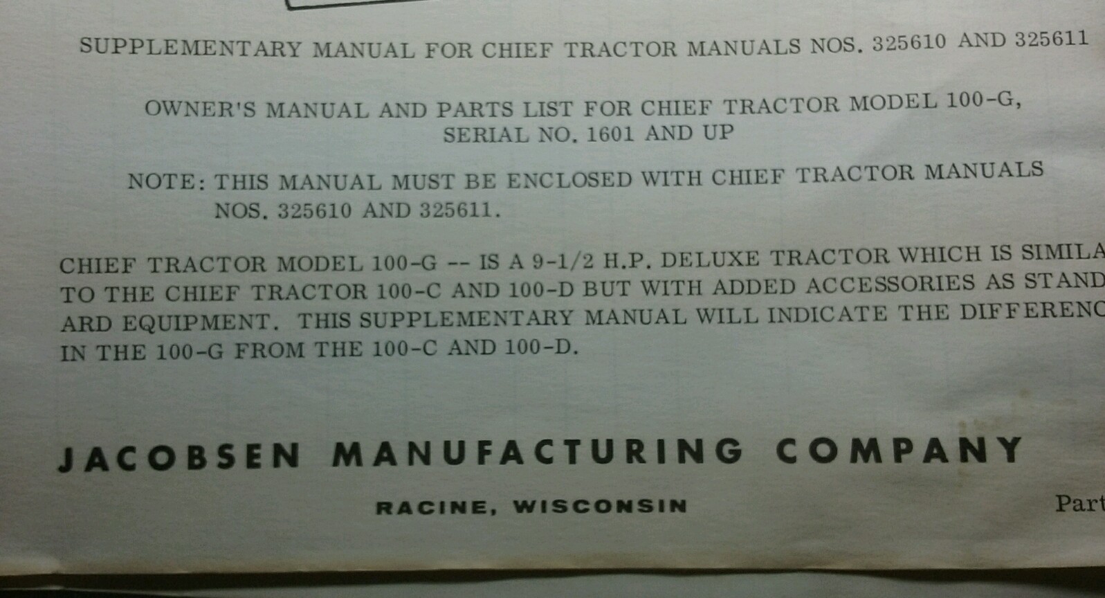 Jacobsen Chief 100-G 100-D 100-C Lawn & Garden Tractor Owner (2 Manual ...