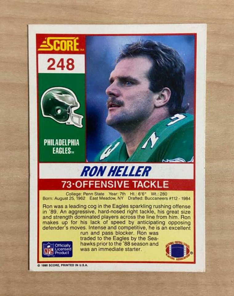 RON HELLER PHILADELPHIA EAGLES SIGNED AUTOGRAPHED 1990 SCORE CARD #248 ...