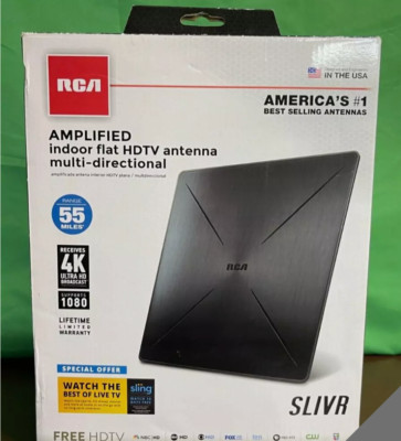 RCA Amplified Indoor Flat HDTV Antenna 50 Mile Range Multi-Directional ...