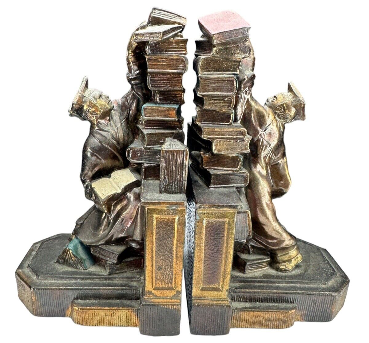 Dodge Inc. Bronze Bookends Graduate Holding Book Stack 1930/40s 7 1/4 ...