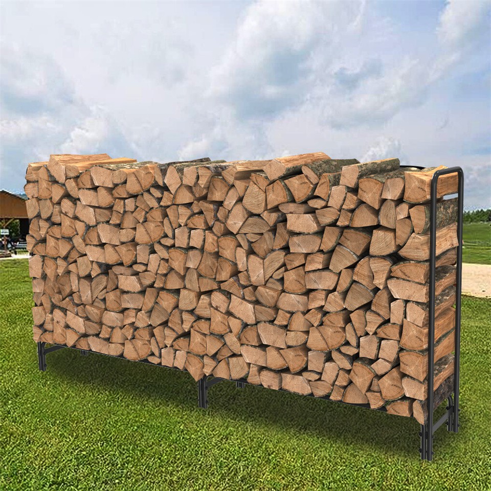 Sturdy 8ft Firewood Rack Outdoor For Store Logs Fireplace Wood Storage ...