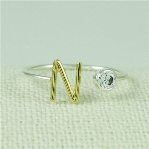 Two Tone CZ Initial Ring - N | eBay