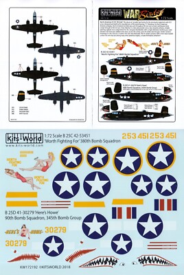 KITS WORLD DECALS 1/72 B-25C/D Mitchell 90th BS 3rd BG 380th BS 310th ...