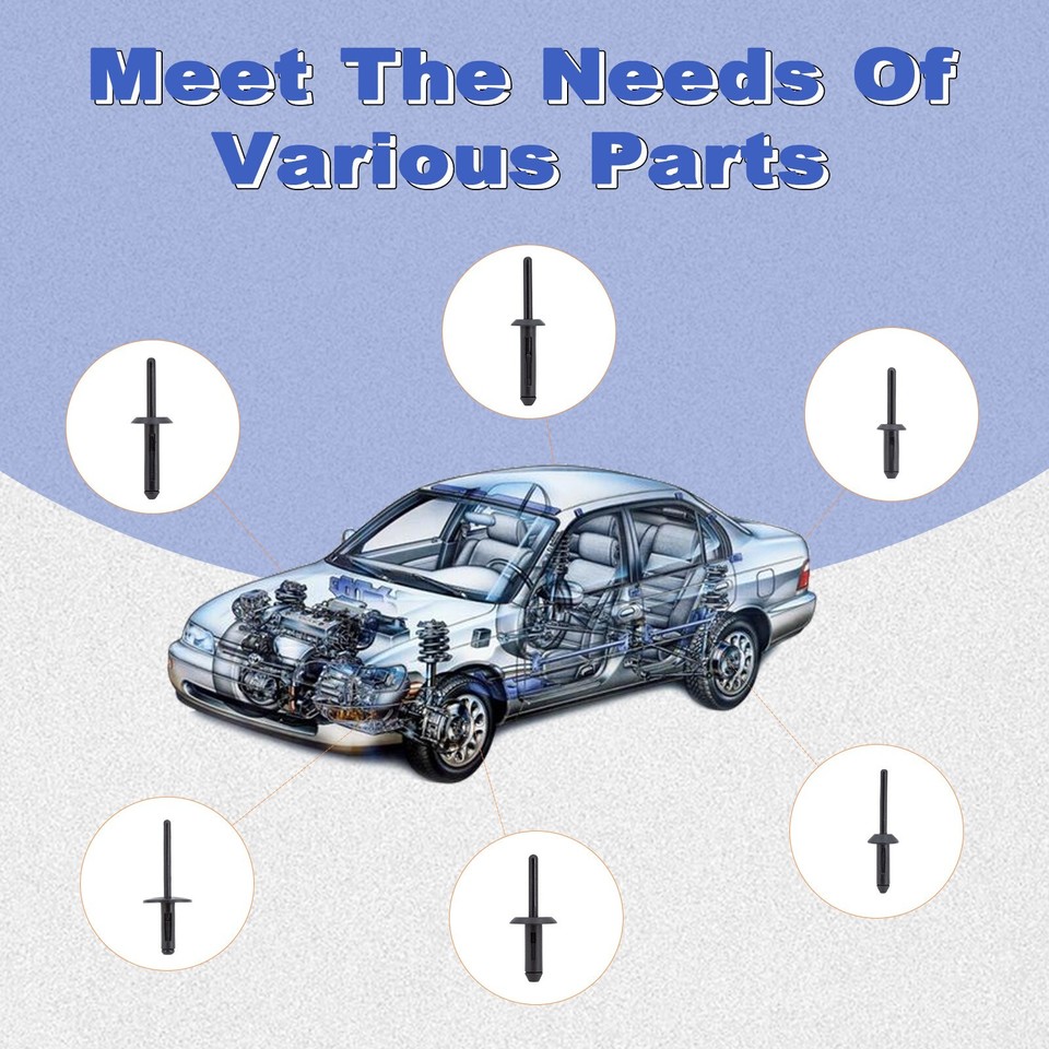 150x Plastic Pom Pop Rivets Set Assortment Pop Poly Bevel Round Head ...