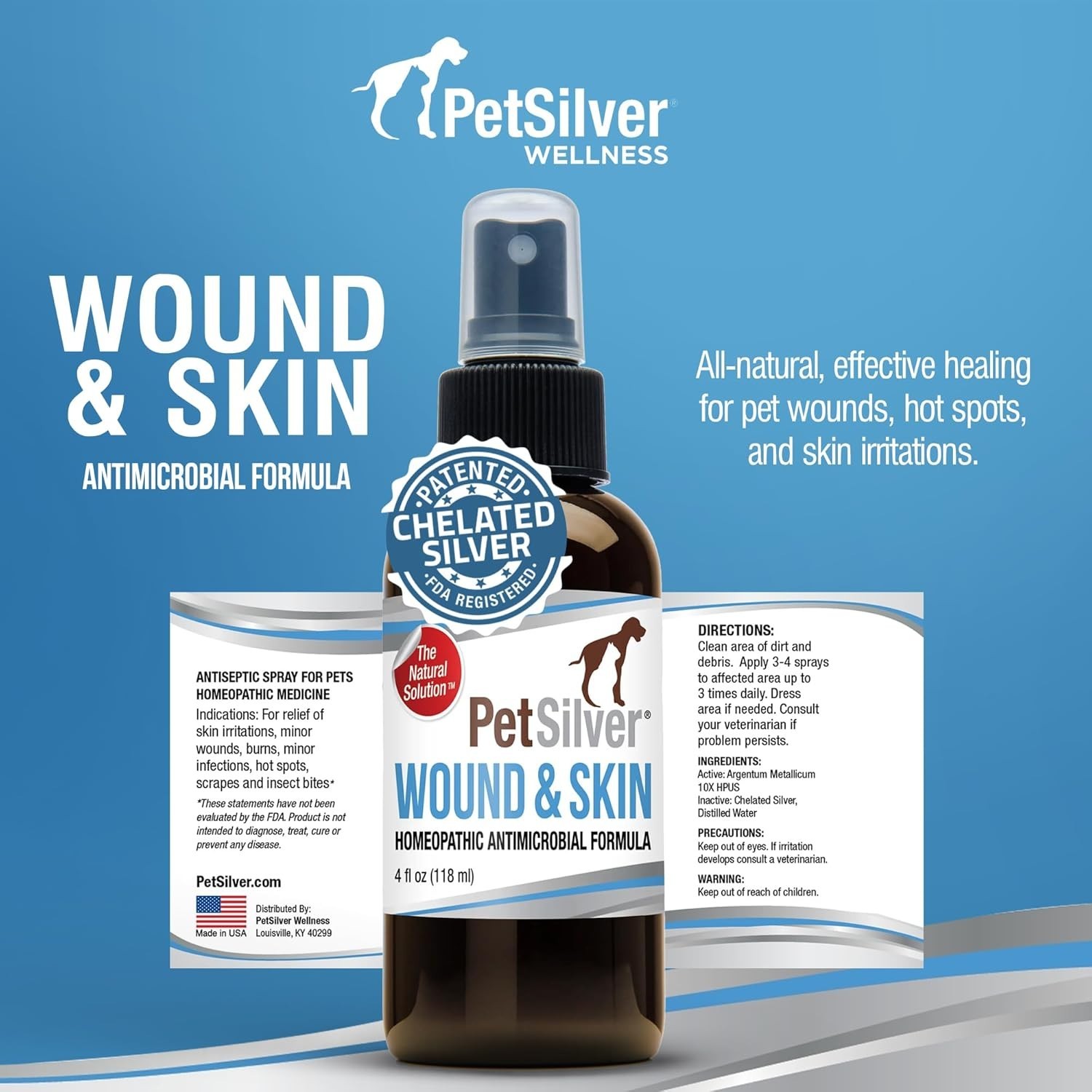 PetSilver Wound Spray with Chelated Silver, All Natural, Pain Free ...