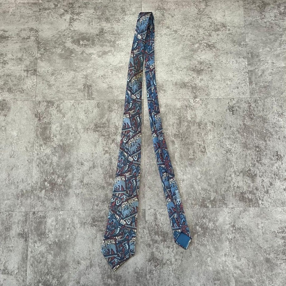 HERMES Animal Pattern Tie Elephant Lion Human Blue | eBay UK