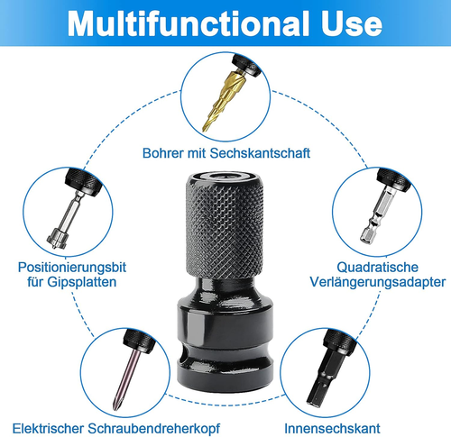 2-Piece Socket Adapter: 1/2-Inch Square Drive to 1/4-Inch Hex Shank ...