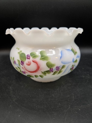 Vntg White Hand Painted Floral Lamp Shade Ruffled Top 7"W X 5"H 3⅞ ...