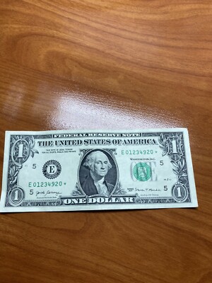 1 dollar bill Fancy serial number Star Note E01234920* | eBay