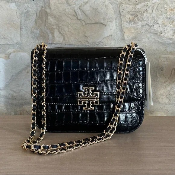 Tory Burch Britten Embossed Small Black Adjustabe Shoulder Tory Burch Britten Embossed Small Black Adjustabe Shoulder